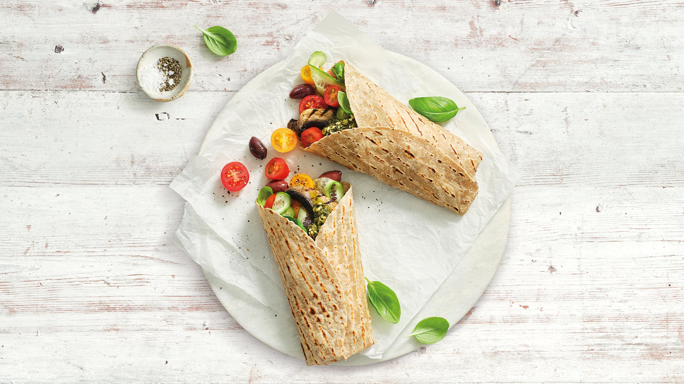 Tomato Medley, Mushroom and Pesto Wrap | Helgas