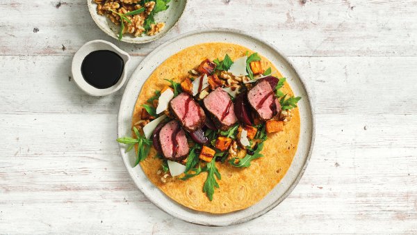 Cajun Lamb Wrap with Sweet Potato, Rocket, Walnuts and Parmesan Cheese ...