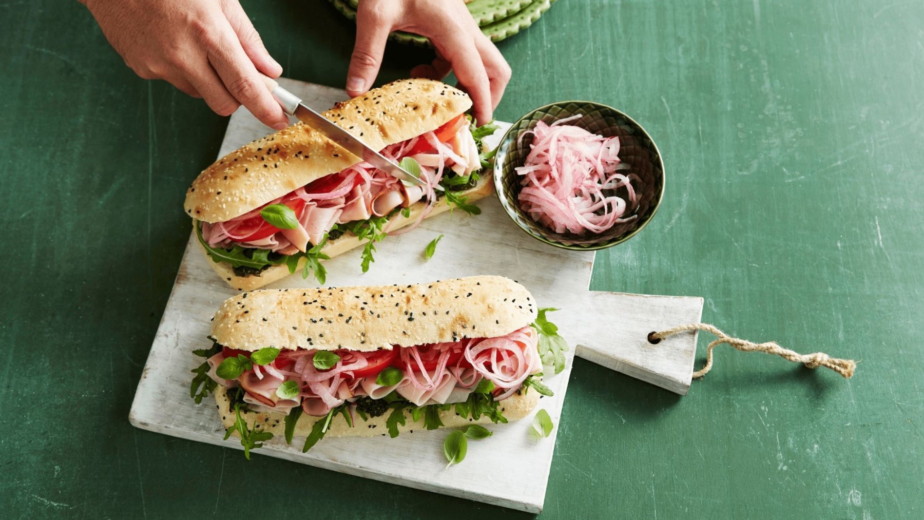 Ham, Tomato & Basil Turkish Rolls | Helgas