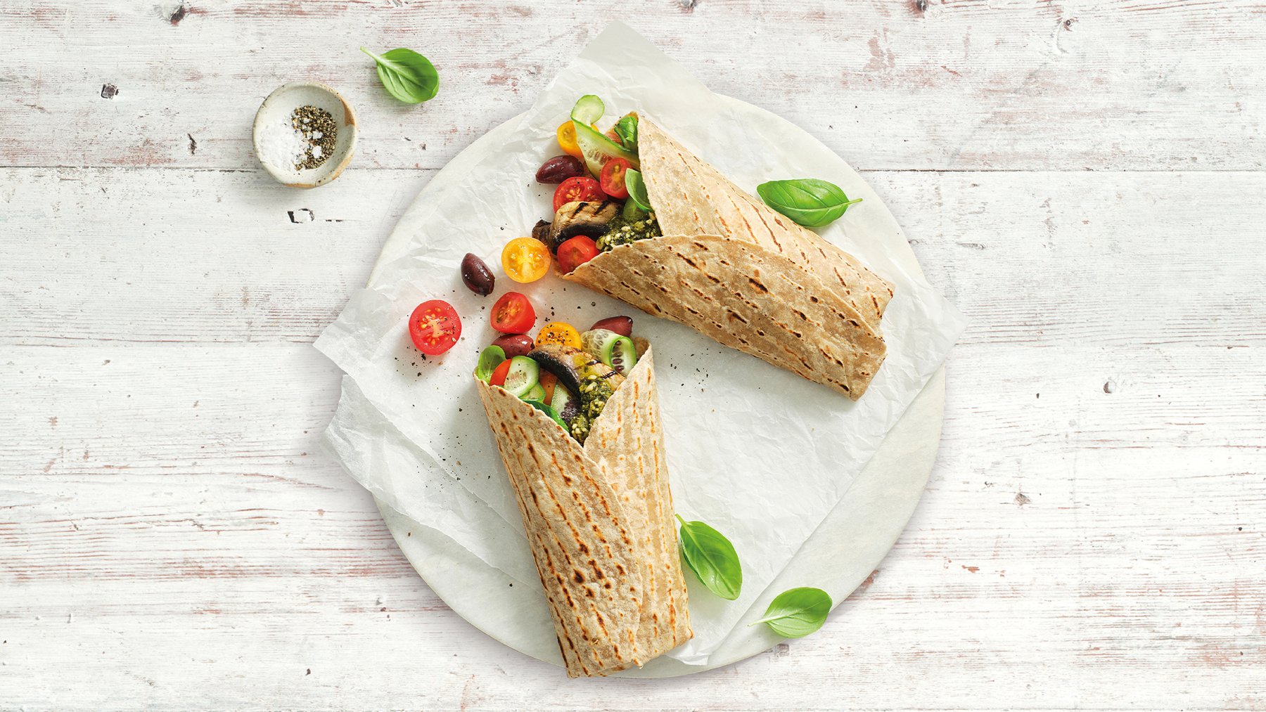 Tomato Medley, Mushroom and Pesto Wrap | Helgas